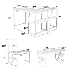 UNICOO – Muti-Function 3 Combination Computer Desk. L Shaped Computer Desk with Shelves, Study Desk with Reversible Storage Shelves for Home Office (XJH-2402 - White)