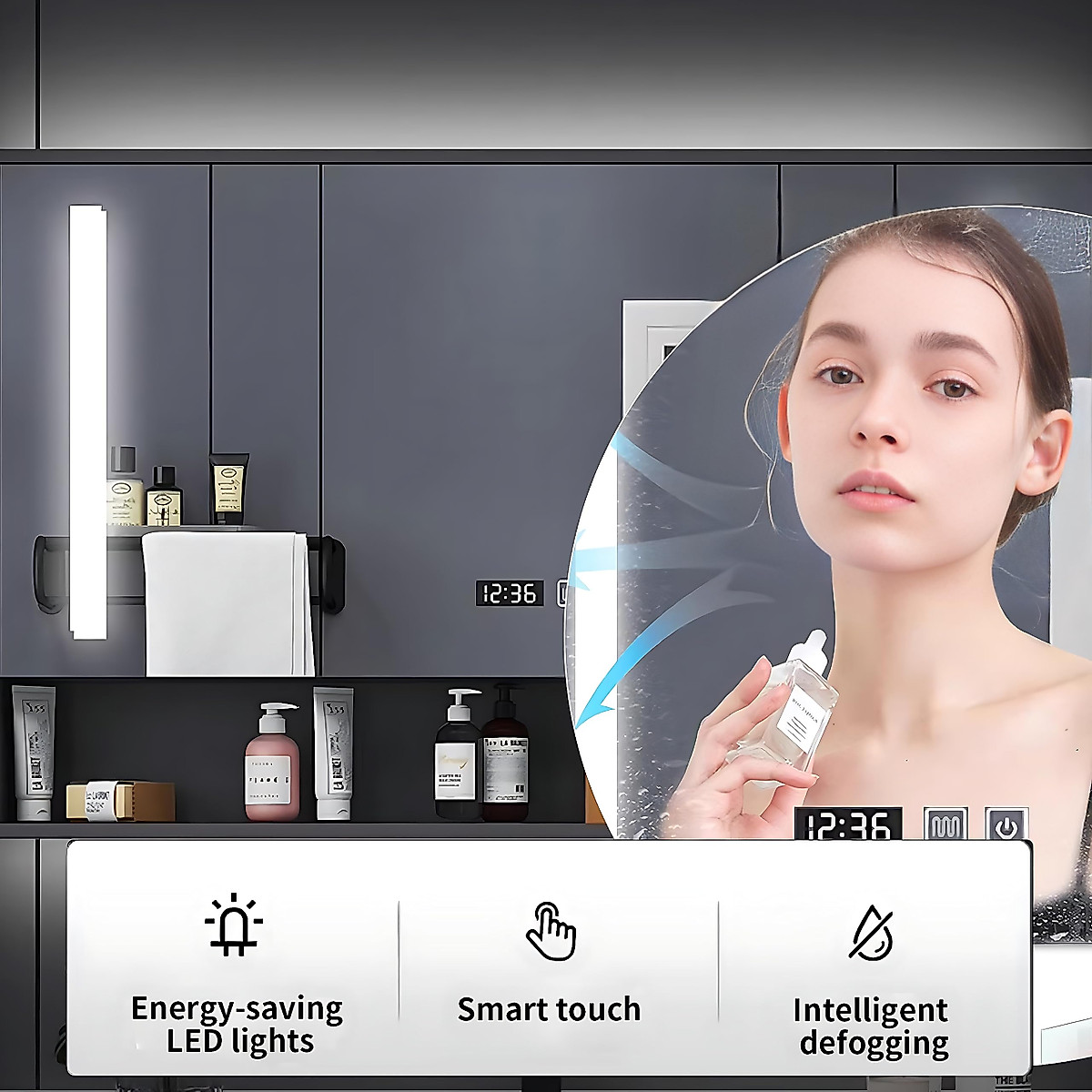 ZGNBSD Bathroom Vanity - Freestanding Bathroom Vanity with Sink & Smart Mirror, Solid Wood Bathroom Cabinet with Abundant Storage Drawers (28")