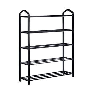 YSSOA 5-Tier Stackable Shoe Rack, 15-Pairs Sturdy Shoe Shelf Storage, Black Shoe Tower for Bedroom, Entryway, Hallway, and Closet
