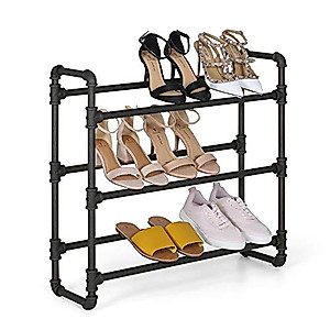 Real Home Innovations Modern Industrial Style 3 Tier Shoe Rack, 26.2” W x 8.2” D x 24”H, Satin Pewter