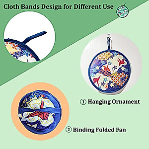 MXY Foldable Fan Round Japanese Style Summer Handheld Folding Fans Festival Wedding Party Decor Home Personal Decoration 4 Units Different Beautiful Patterns