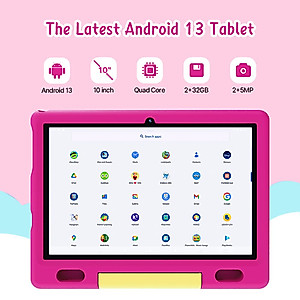 ApoloSign Android 13 Kids Tablet: 10.1" Display, 2GB RAM, 32GB ROM, 5MP Camera, Parental Controls, Shockproof Case-Stand