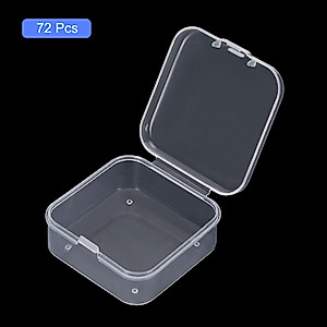 uxcell 72Pcs Clear Small Plastic Beads Storage Containers with Lids, Square Anti-Oxidation Jewelry Storage Boxes for Small Items Craft, Beads, Ear Studs, Necklaces(1.8×1.77×0.79In)
