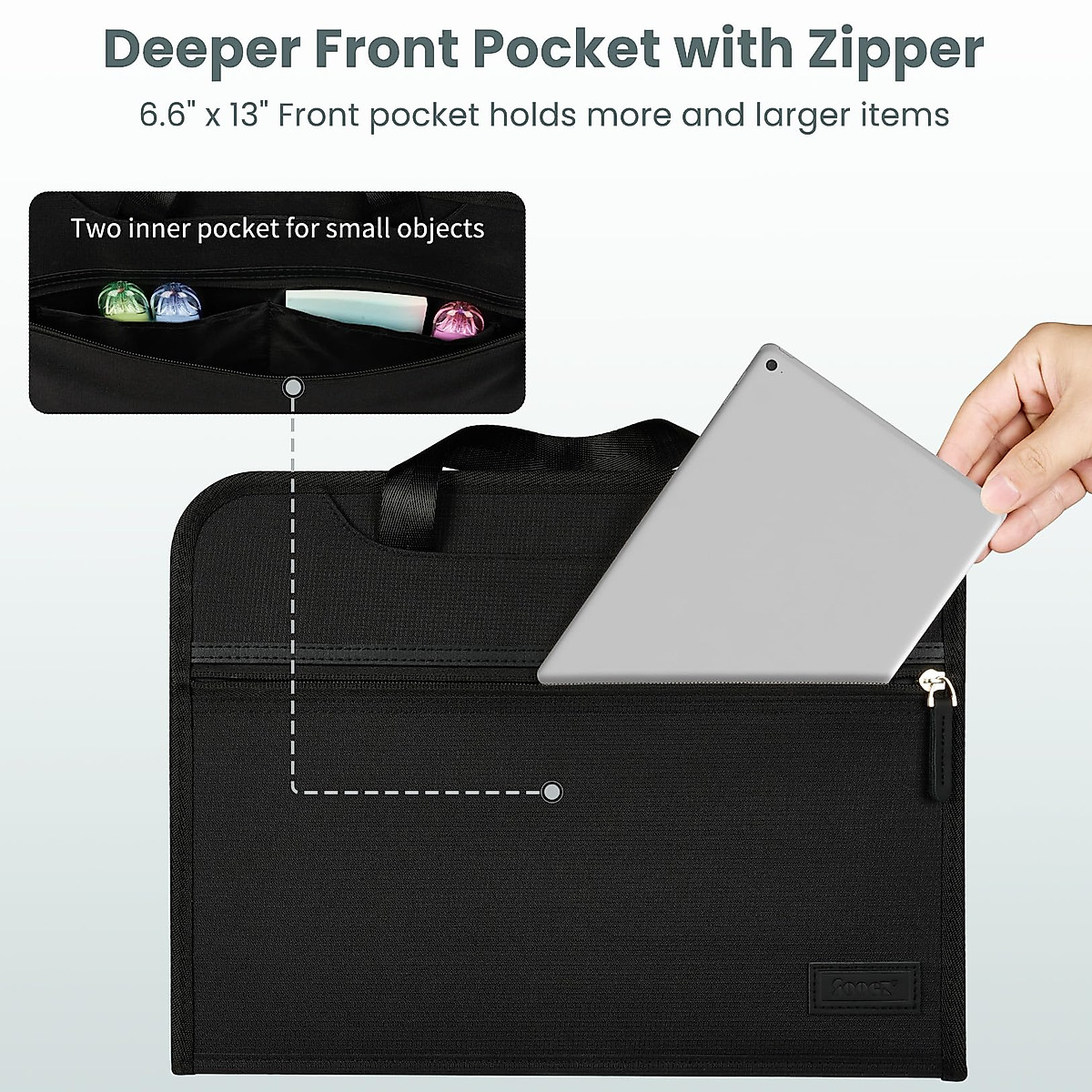 Sooez Heavy Duty Accordian File Organizer with Hidden Handle, 13 Pocket Expanding File Folder with Zipper & Labels, Portable Cloth Document Organizer Accordion File Keeper for Letter Size / A4 Paper