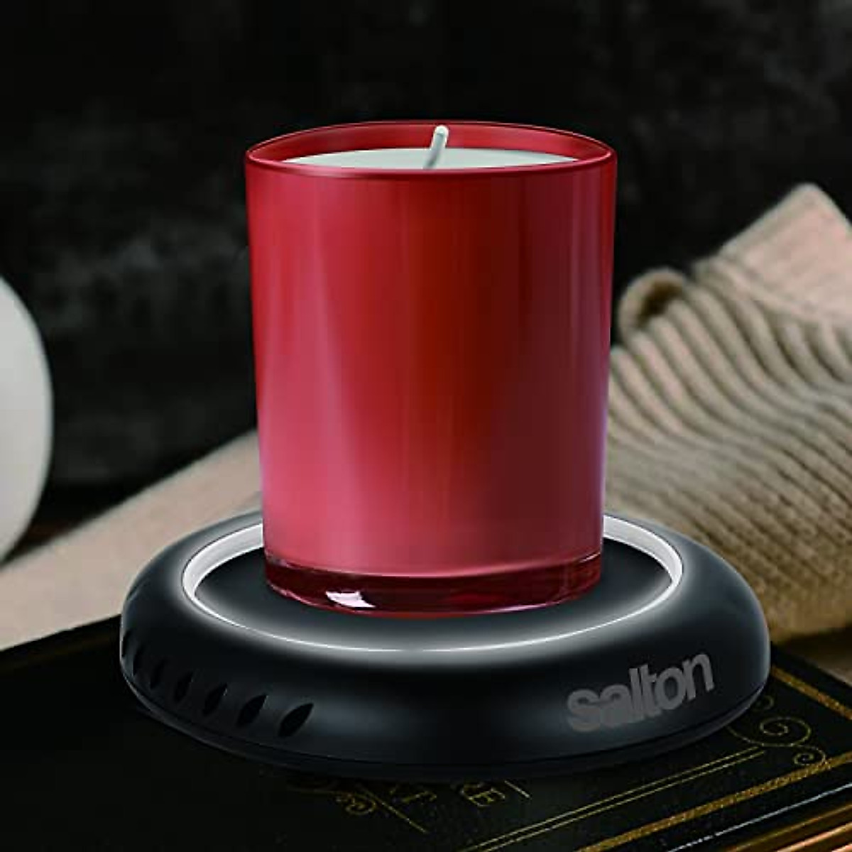 Salton LED Lit Coffee Mug & Tea Cup Warmer for Office, Gaming Lights or Candle Warming, Electric Beverage Warmer with Automatic Temperature Control, Black (SMW2094BKW)