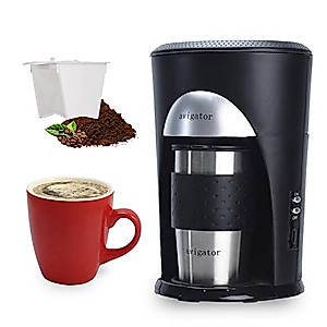 avigator Small Coffee Maker-Single Serve Coffee Maker, Single Cup Coffee Maker with 10oz Travel Coffee Tumbler & Reusable Filter for Home, Office, Camping, Ideal for Gift(Silver and Black)
