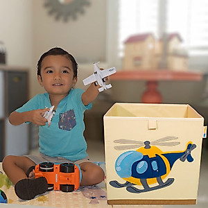 Product 4 Kids - Washable Cube Storage Organizer Bins, Foldable Canvas Toy Organizers and Storage for Toys, Books, Clothes- Kids Storage Bins for Bedroom or Playroom-13x13x13 Inch (Helicopter)