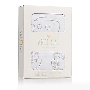 Andi Mae Crib Sheet - Grey Boats -100% Jersey Cotton - Fits Standard Crib or Toddler Mattresses