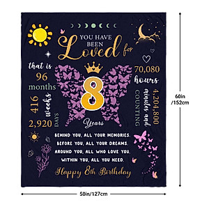 8 Year Old Girl Birthday Gifts Blanket 60 x 50 inch, Best Presents for 8 Year Old Girls, Eight Year Old Girl Gifts, Girls Age 8 Gift Ideas, 8 Yr Old Girl Gift, 8th Birthday Decorations for Girls