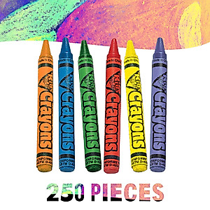 Kicko Wax Crayons - Coloring Wax Pastel in Bright Assorted Colors for School Supply, Creative Play, Arts and Crafts, DIY Projects, Children’s Party Activity, 250 Crayons Total