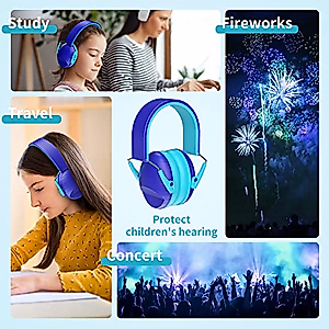 RIIKUNTEK Kids Ear Protection Safety Ear Muffs, Hearing Protectors Noise Cancelling for Children, Adjustable Noise Reduction Earmuffs for Sports Events, Concerts, Racing, Fireworks, Air Shows - Blue