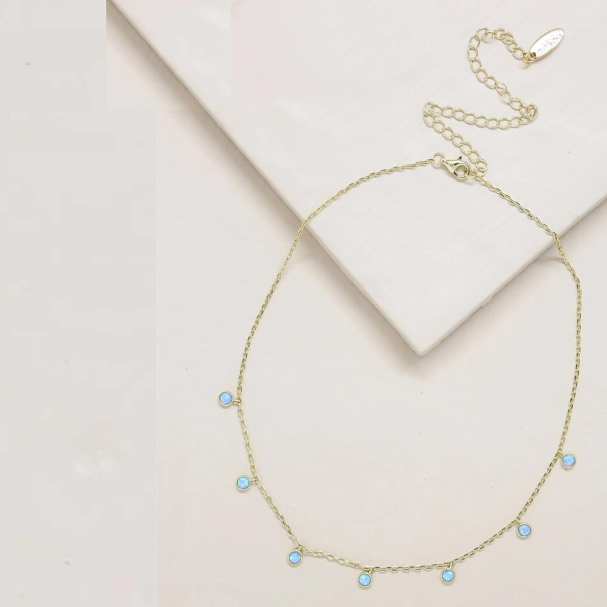 Ettika Choker Necklace for Women. Fine Tune Blue Opal 18k Gold Plated Necklace. Fashion Jewelry