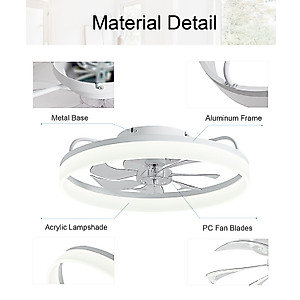 AQUBT Ceiling Fans with Lights and Remote, 20" Modern Low Profile Ceiling Fan with Light, Stepless Color Temperature Change and 6 Speeds, Flush Mount Ceiling Fans for Bedroom, Kids Room.（White）