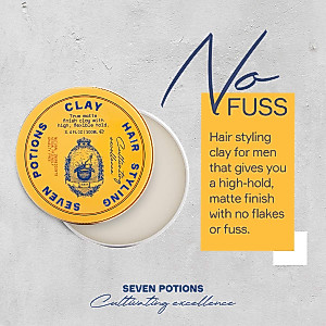 SEVEN POTIONS Hair Clay For Men and Women 3.4 fl oz - High Hold Matte Pomade - Effortless Hair Styling Product That Leaves No Residue - Water Based - Natural, Vegan, Cruelty Free