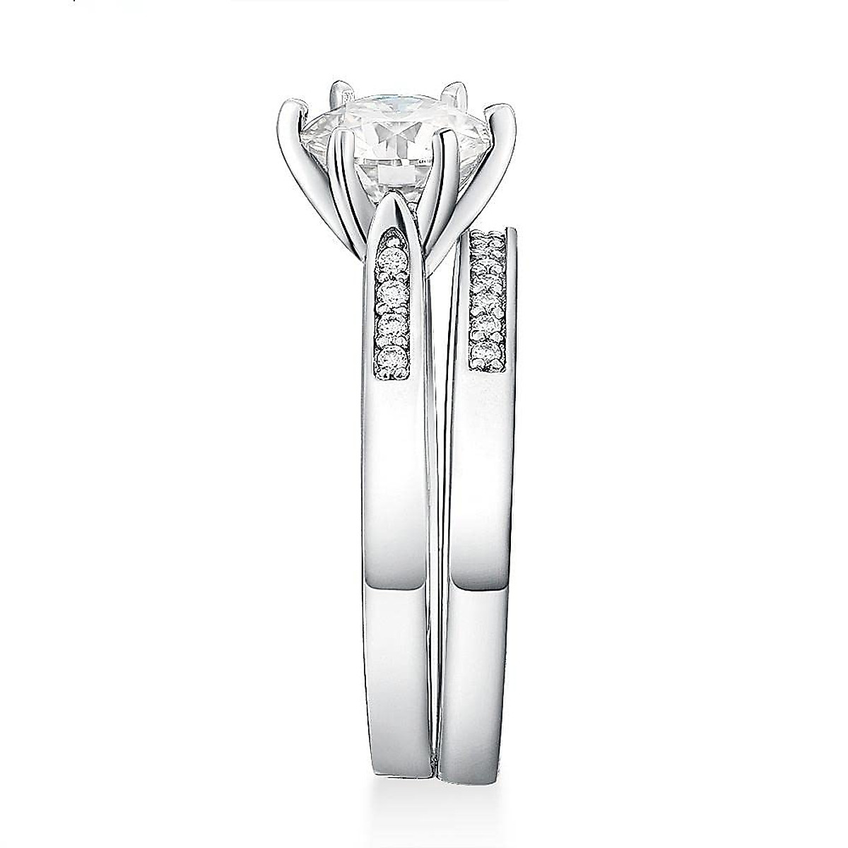 Bridal Sets Wedding Rings for Women 6-Prong Wedding Ring Set Platinum Plated Silver, 1 Carat Center Moissanite Engagement Ring Set Anniversary Promise Rings with Text Enfraving（size 7