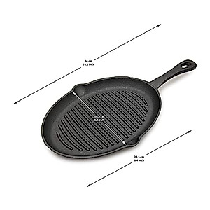 PEBBLEWICK - Cast Iron Fajita Skillet Set - Pre-seasoned with Wooden Base and Mitt - Create Authentic Sizzling Meals with Ease - complete with 7 Inch Tongs