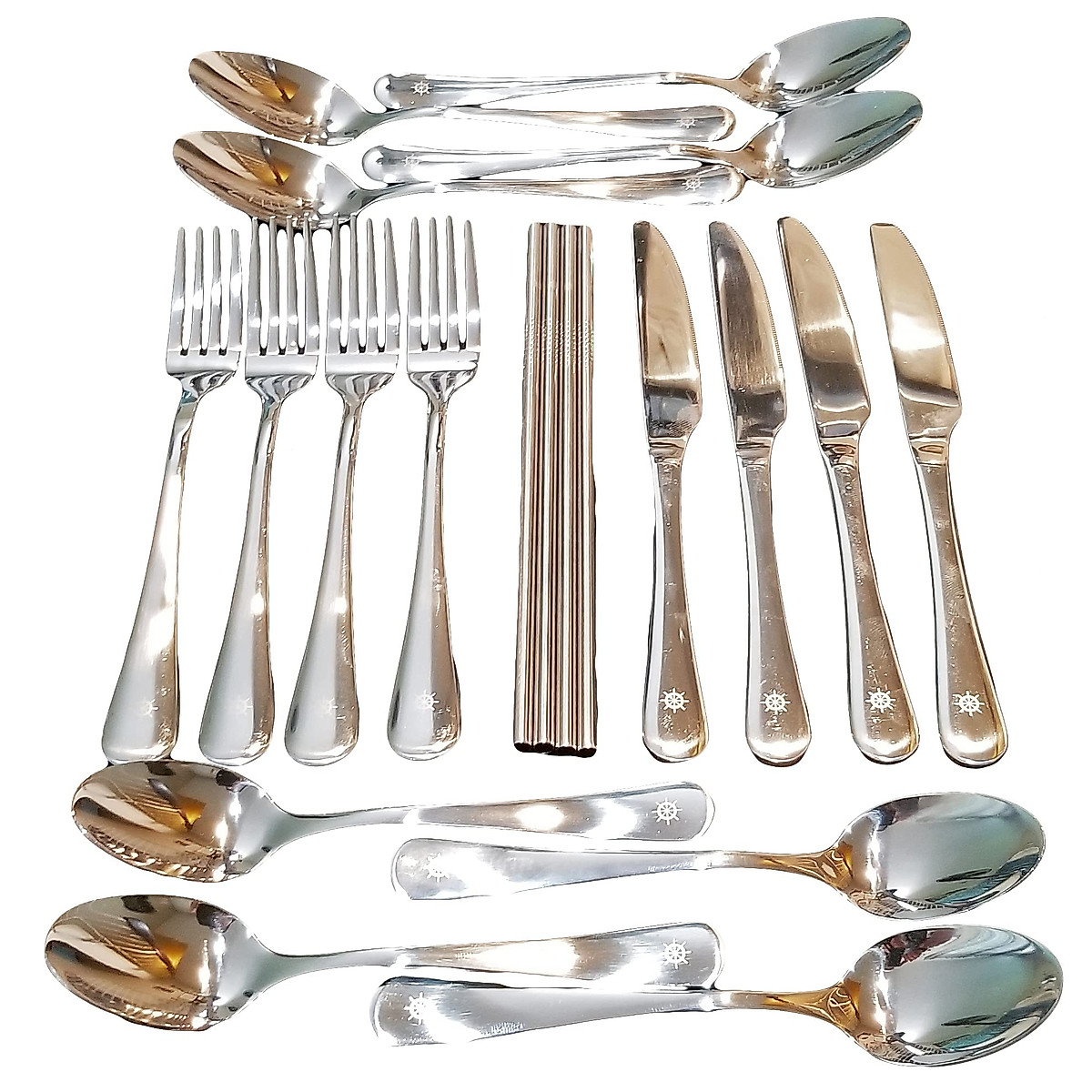 XYZ Boat Supplies - Nautical Design Flatware Cutlery Set - 24 Piece - Stainless Steel - Perfect for Boating, Sailing, Fishing, The Pool, The Beach and More