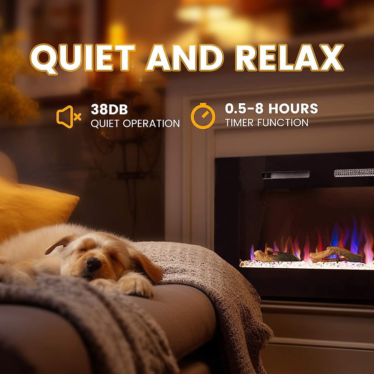 S-THROUGH 42 Inch Electric Fireplace Wall Mounted and Recessed, Linear Electric Fireplace with Remote Control & Timer, Touch Screen, Adjustable Flame Color, 750w/1500w Ultra-Thin Wall Fireplace Heater