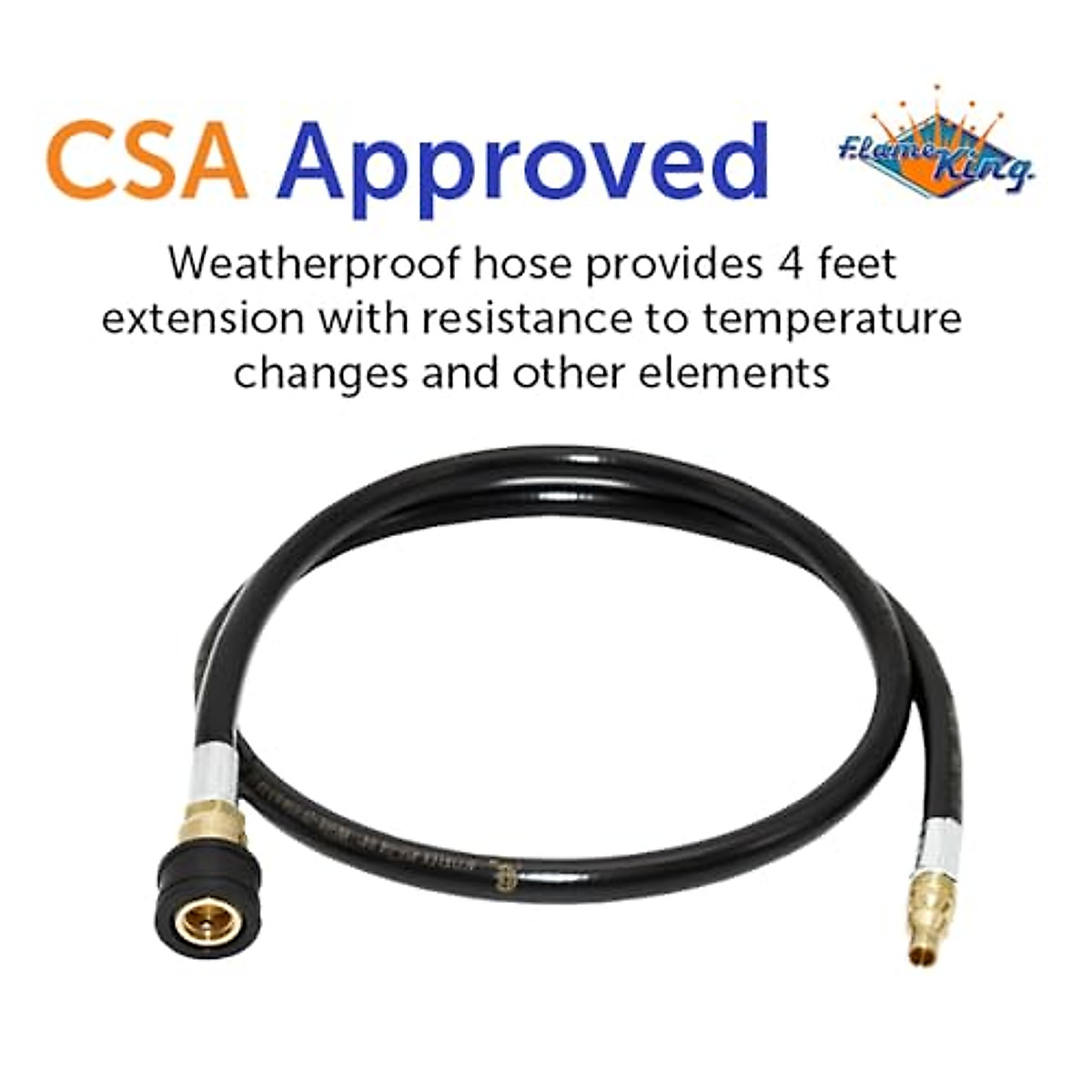 Flame King Quick Connect Hose for RV, Van, Trailer, LP Gas Only, 48 inches (4-Ft), 1/4" ID Thermo Plastic Hose Assembly, 100395-48a , Black