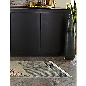 Unique Loom Fars Collection Modern Striped Tribal Inspired Design Area Rug, 2 ft x 6 ft, Light Blue/Beige