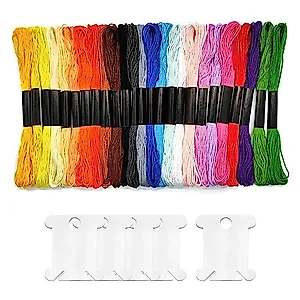 25 Skeins 6 Strands Vibrant Embroidery Floss with 5 Winder Cards Cross Stitch Threads Friendship Bracelet Thread Rainbow Embroidery Floss Skein for DIY Hair Wraps Crafts Sewing Projects
