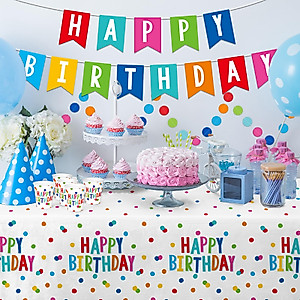 Happy Birthday Decorations: Happy Birthday Party Supplies Set with Birthday Dots Design- Includes Disposable Paper Birthday Plates and Napkins, Cups, Tablecloth, and Banner for Boys/Girls, Serves 25.