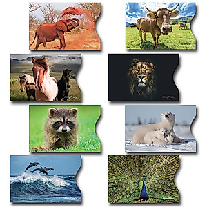8 RFID Blocking Sleeves, Credit Card Protector, Anti-Theft Credit Card Holder, with Lion, Horses, Elephant, Dolphins, Cow, Peacock, Polar Bears and Raccoon Prints