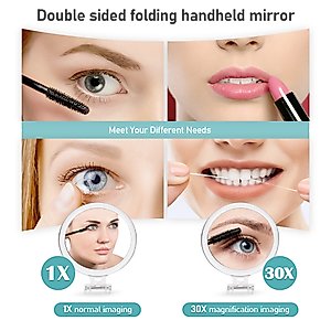 MIYADIVA Magnifying Mirror,30X Hand Mirror with Handle,Travel Magnifying Mirror with Double-Sided 1X/30X Magnification,5 in Handheld Magnifying Mirror,Foldable Makeup Mirrors for Everyone