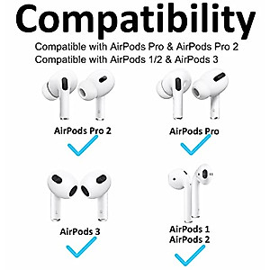 A-Focus 【 Anti-Slip Kit 】 for AirPods Pro 2 and Pro, Ergonomic 360 Degrees Rotation Adjustable Ear Hooks & Strap Non Slip Sport Wing Holder Compatible with New AirPods 3 2 & 1 [6 in 1] Black White