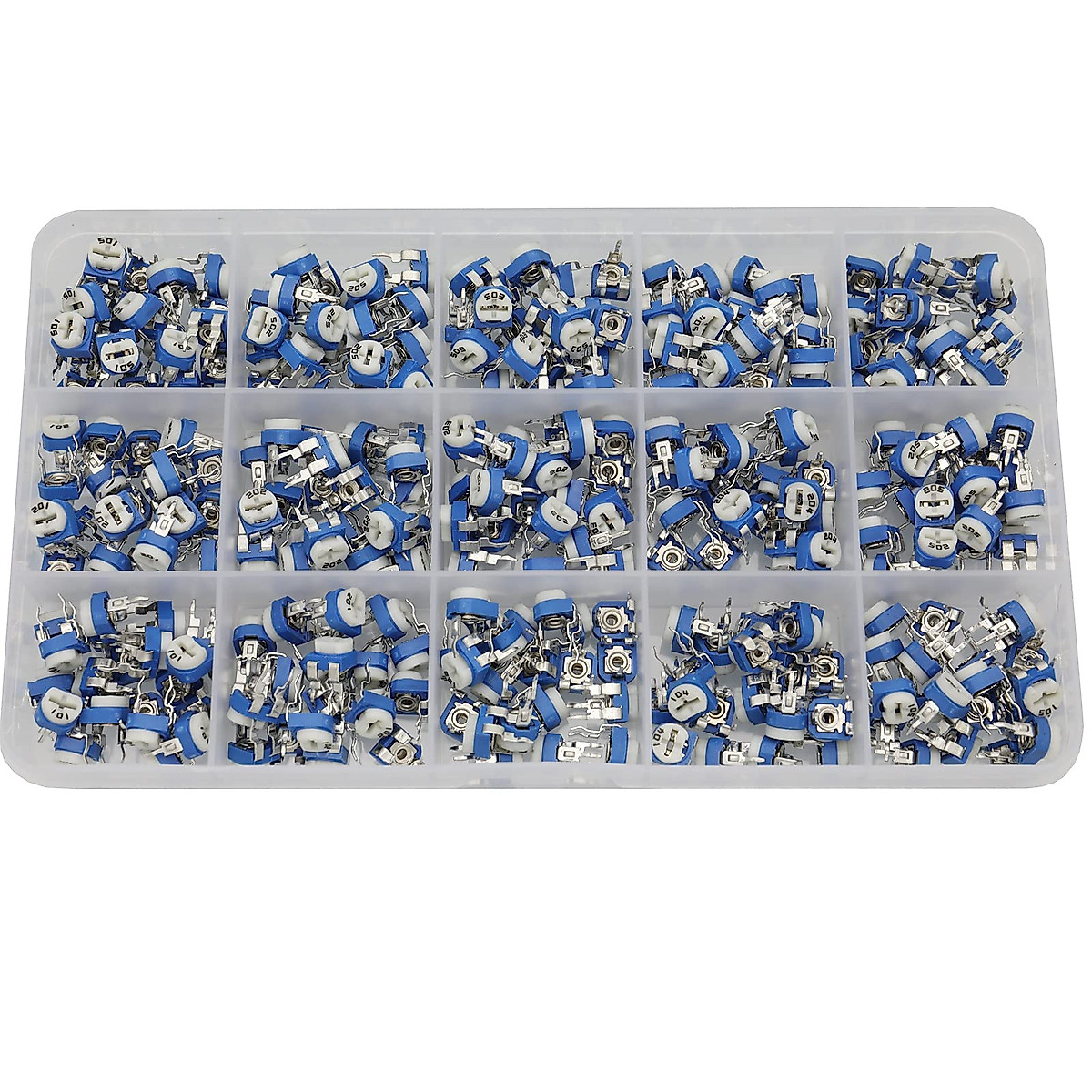 300Pcs 15 Value 100 ohm- 2M ohm Trimpot Variable Resistor 6mm Potentiometer Assortment Kit