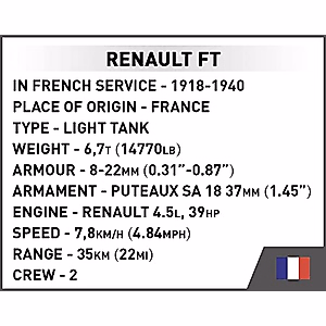 COBI Historical Collection Great War Renault FT Musée des Blindés Saumur Light Tank