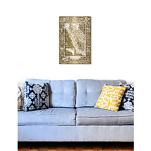 The Oliver Gal Artist Co. Maps Wall Art Canvas Prints 'Map of California for Cyclers Gold'