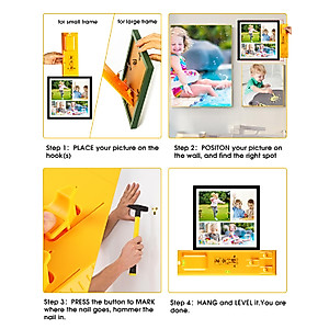 Stalishare Goodsnova Picture Hanging Tool with Level and Position Nail, Instaframe Kit Quick Hang and Level, Easy Picture Hanger Helper for Wall Frame/ Art/ Painting/ Photo/ Poster (Plastic, Yellow)
