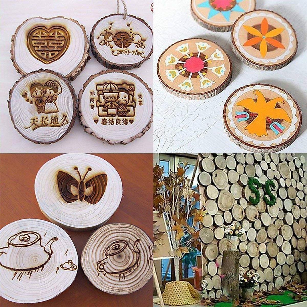Unfinished Natural Wood Slices 20 Pcs 3.5-4 inch Craft Wood kit Circles Crafts Christmas Ornaments Rustic Wedding Decoration DIY Crafts with Bark for Crafts