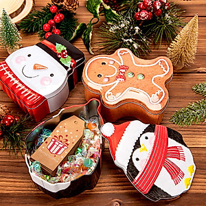 Whaline Christmas Tin Box Xmas Card Tin Box Metal Cookie Tin Box with Lid Assorted Card Holder Containers for Party Decor Supplies Santa Clause Snowman Gingerbread Penguin, 4 Pack