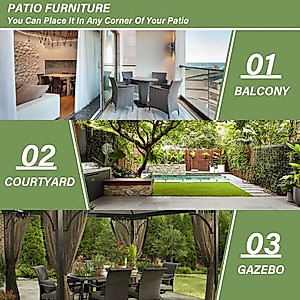 Delnavik 10-Piece Patio Outdoor Dining Set, Wicker Patio Furniture Set of 8 Rattan Chairs with Soft Cushions and Two Square Table with Umbrella Cutout, Navy Blue