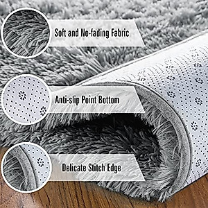 Andecor Soft Fluffy Bedroom Rug, 4 x 6 Feet Indoor Shaggy Plush Area Rugs for Living Room Boys Girls Kids Baby Room Nursery College Dorm Home Decorations Floor Carpet, Grey