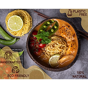 N&Nz Coconut Acai Bowls with Wooden Spoon - Set of 2-100% Natural Vegan Friendly- For Serving Salads or Smoothies - Eco Friendly,Handmade Acai Wooden Bowl Made from Coconut Shells(Polished)