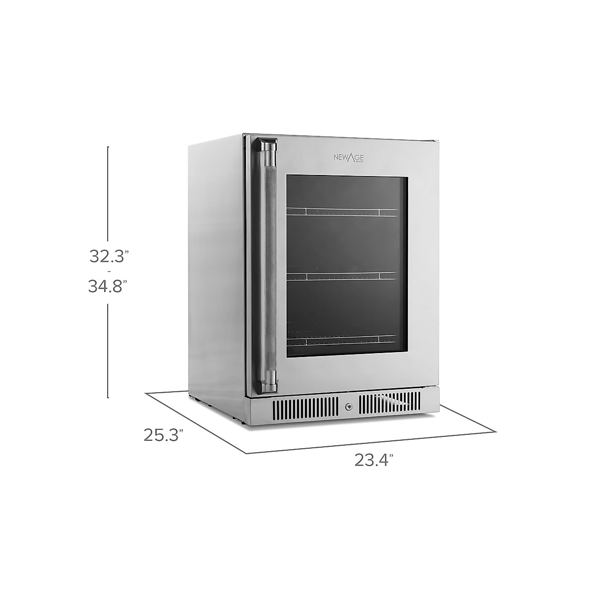 NewAge Products 24 in. Under Counter Fridge with Glass Door, 46 Bottles/140 Cans Capacity Beverage Refrigerator, Stainless Steel Mini Fridge Wine Cooler for Home Bar, Kitchen, Garage, Outdoor, 93000
