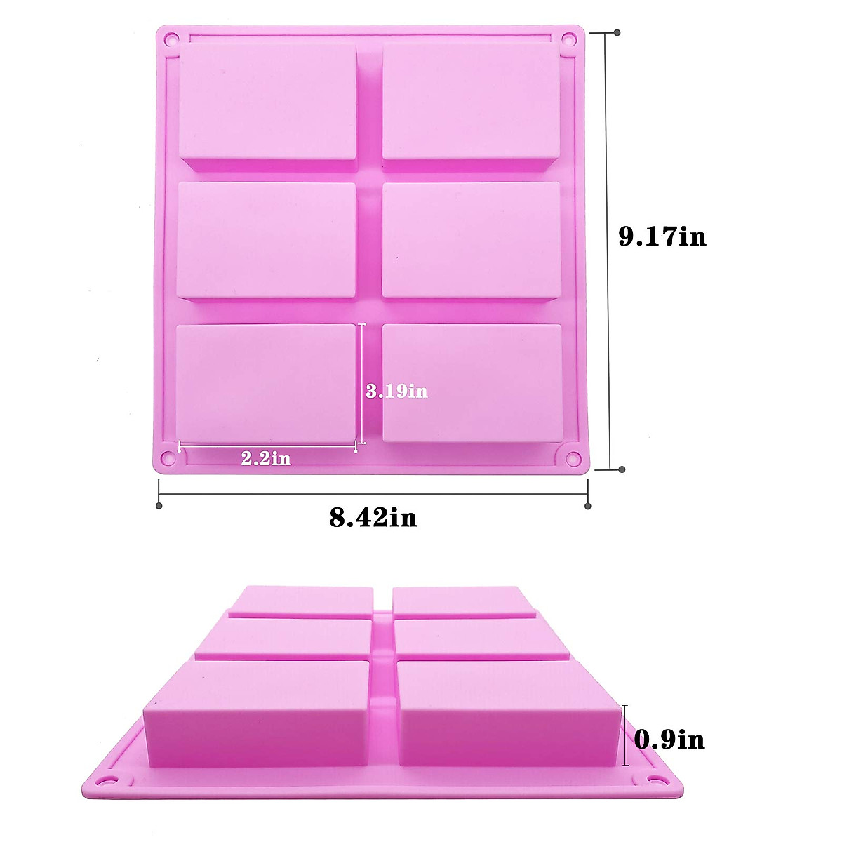 Silicone Soap Molds,6 Cavities Rectangle Silicone Molds for Homemade Craft Soap Mold, Cake Mold, Chocolate Mold ＆ Ice Cube Tray -Molds Set of 3(Blue & Purple& Pink).