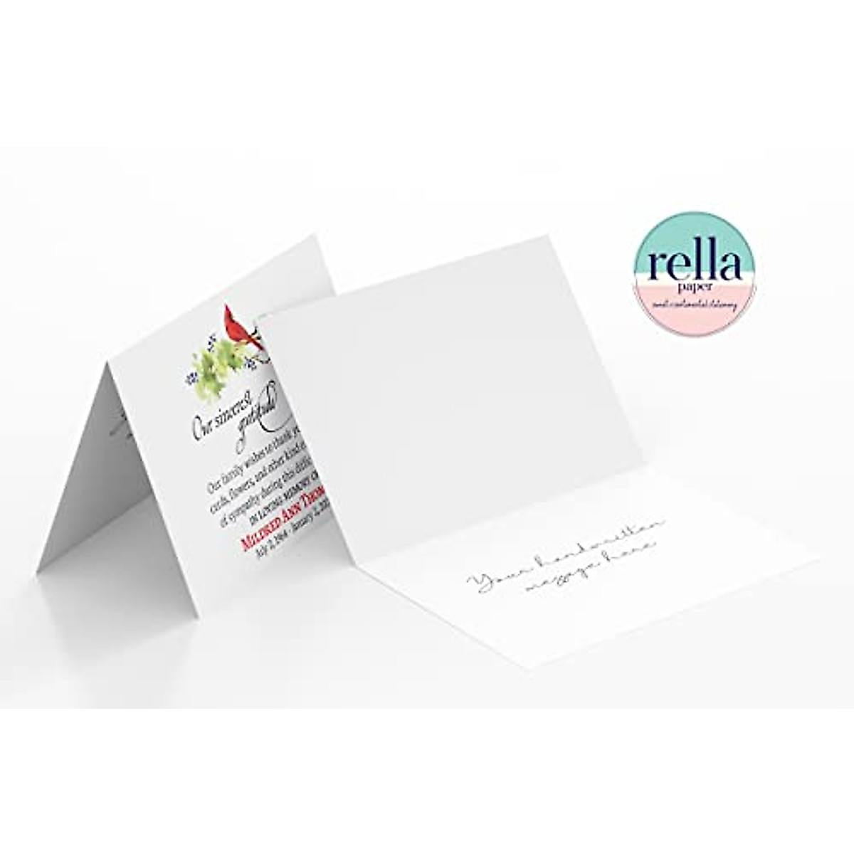 Personalized Funeral Thank You Cards with Cardinal, A2 Folded Cards, Choose Quantity, Sympathy Acknowledgement Cards Red Bird, Celebration of Life Thank You Notes for Friends with Matching Envelopes