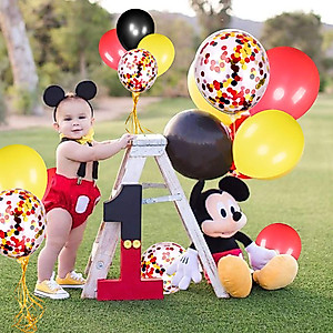 JOYYPOP 80 pcs Black Red Yellow Latex Balloons with Confetti Balloons for Baby Shower,Mouse balloon Theme Party Decoration,Brithday Party