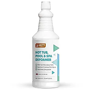 Gritt Commercial Pool Spa, Pond and Hot Tub Defoamer | Odorless and Non-Toxic Pool Cleaner | Anti Foam for Hot Tub | Safe with Silicone Emulsion Formula (32oz/Bottles)