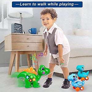 Push & Pull Toys for Toddlers 1-3 | Baby Toys 12-18 Months Can Sit & Stand &Roll, Pull Toy Dinosaurs with Lights & Sounds for Perschool, Boys Girls First Educational Gifts