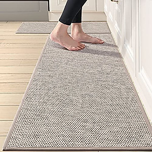 DEXI Kitchen Rugs and Mats Non Slip Washable, 2 PCS Kitchen Mats for Floor, Woven Kitchen Runner Rug Kitchen Rug Set of 2 for Kitchen, Front of Sink, Laundry Room, Hallway, 17"x29"+17"x59", Khaki