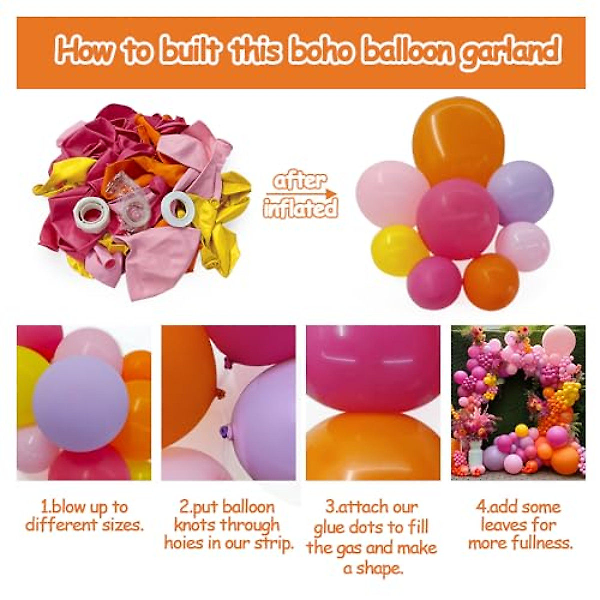 Pink Yellow Balloon Garland Hot Pink Matte Orange Pastel Purple Yellow Double Stuffed Lavender Balloon Arch Kit Latex Party for Baby Shower Birthday Wedding Flamingo Party