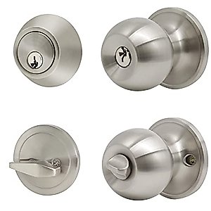 Knobonly 8 Pack Round Ball Front Door Knob and Single Cylinder Deadbolt Combo Sets, Satin Nickel Door Knob Set, Keyed Alike