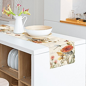 Fall Mushroom Table Runner 72 Inches Long Autumn Pumpkin Thanksgiving Table Runner Mushroom Decorations for Home