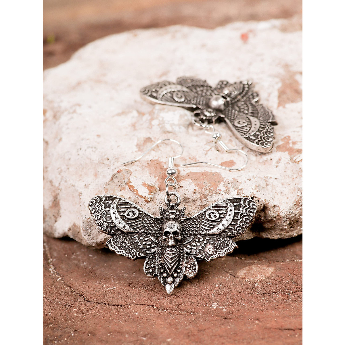 HAQUIL Deathhead Hawkmoth Skull Dangle Drop Earrings for Women, Zinc, Skull Jewelry Gift