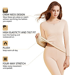 Merdia Thermal Underwear Long Johns Base Layer for Women | Stretch Soft Thermal Top and Bottom Set | Women's Thermal Underwear Sets | Ski Clothing for Women | Insulated Underwear for Women (Beige-XS)